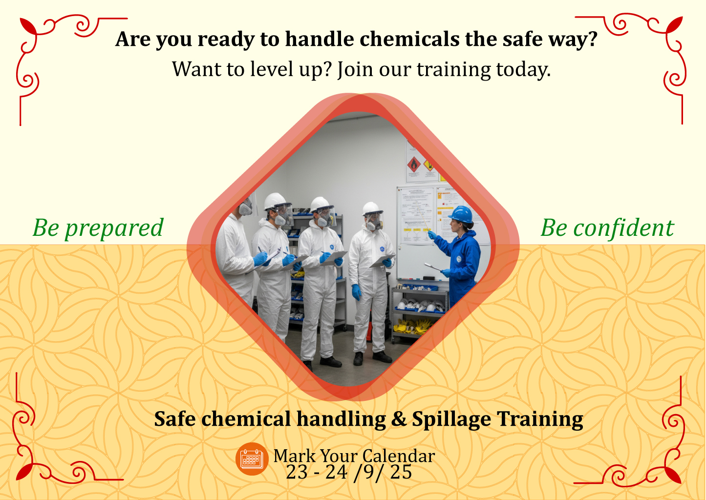 Safe chemical handling & Spillage Training - Date: 23 - 24 /9/ 25 ...